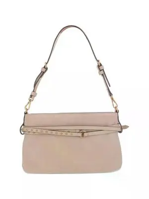 Pinko Suede Shoulder Bag With Metal Logo - Neutrals