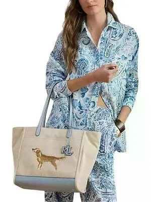 Ralph Lauren Large Cameryn Tote Bag With Dog Embroidery - Neutrals
