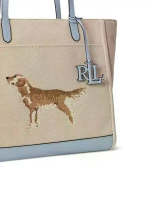 Ralph Lauren Large Cameryn Tote Bag With Dog Embroidery - Neutrals