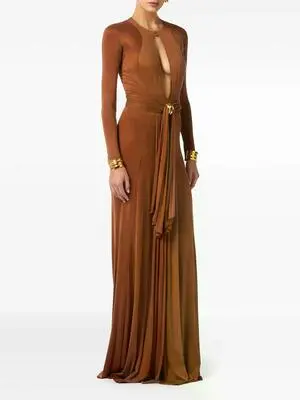 Elisabetta Franchi Cupro Jersey Red Carpet Dress - Brown