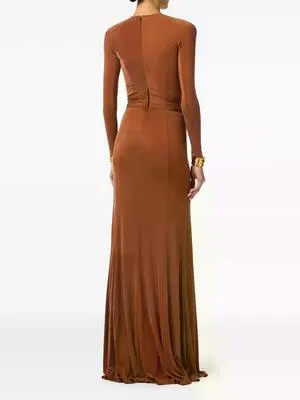 Elisabetta Franchi Cupro Jersey Red Carpet Dress - Brown
