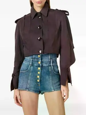 Elisabetta Franchi Technical Cotton Cropped Jacket With Cape Sleeves