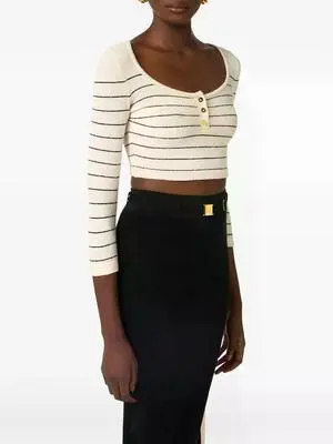 Elisabetta Franchi Striped Cotton Ribbed Cropped Top