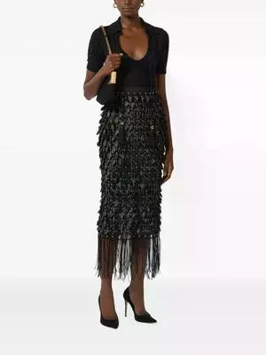Elisabetta Franchi Knit Top With Tassels And Gold Clasps - Black