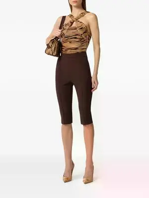 Elisabetta Franchi Jersey Bodysuit With Tiger Print And Jeweled Clasp - Neutrals