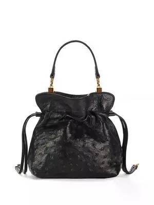 Elisabetta Franchi Leather Drawstring Tote Bag - Black
