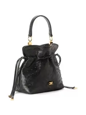 Elisabetta Franchi Leather Drawstring Tote Bag - Black