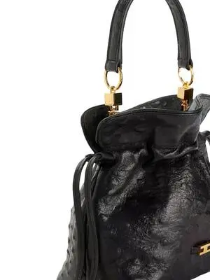 Elisabetta Franchi Leather Drawstring Tote Bag - Black