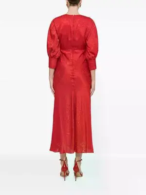 NISSA Puff-sleeve Midi Dress - Red