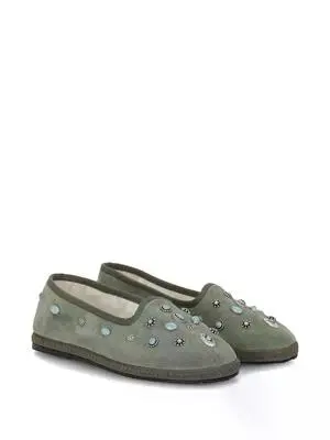 FORTELA Studded Suede Ballet Flats - Green