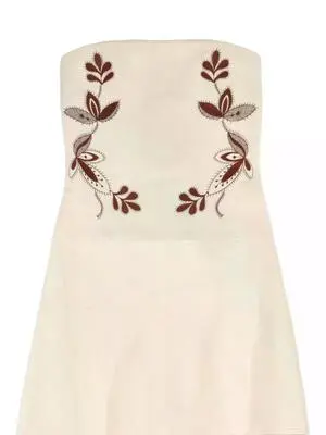 FORTELA Floral-embroidered Strapless Dress - Neutrals