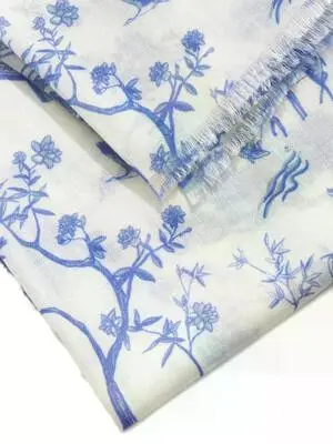 Shanghai Tang Tang Floral Frayed Scarf - White