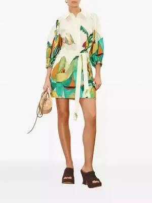 ALEMAIS Mokshini Puff-sleeve Mini Dress - Neutrals