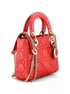 Dior Lady Chain Bag Cannage Quilt Iridescent Leather Mini Satchel - Red