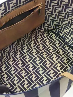 Fendi 2000-2010 Large Zucca Canvas Striped Reversible Roll Tote Bag