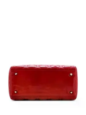 Dior Lady Cannage Quilt Patent Medium Satchel - Red
