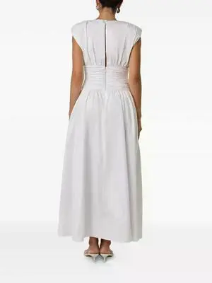 TOCCIN Evangeline Strong-shoulder Ruched Midi Cotton Dress - White