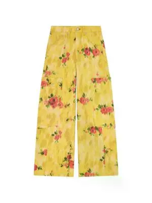 GANNI Floral Print Trousers - Yellow