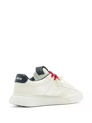 Miu Miu Logo-print Leather Sneakers - Neutrals