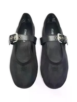 Miu Miu Buckle-strap Mesh Ballet Flats - Black