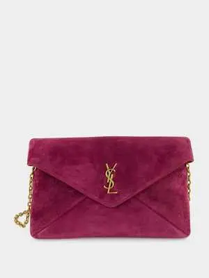 Saint Laurent Cassandre Small Suede Chain Pouch - Pink