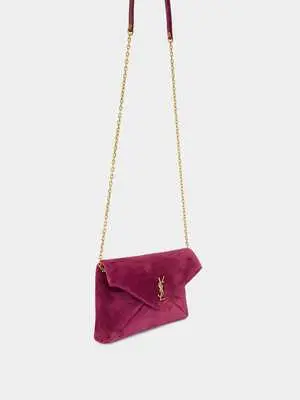 Saint Laurent Cassandre Small Suede Chain Pouch - Pink