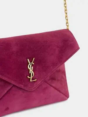 Saint Laurent Cassandre Small Suede Chain Pouch - Pink