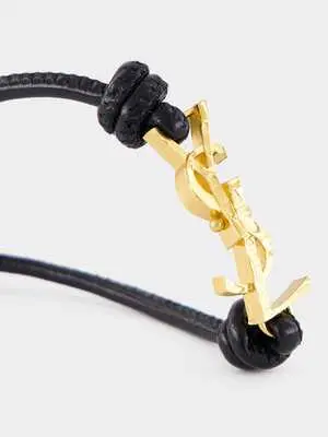 Saint Laurent Cassandre Leather Cord Bracelet - Black