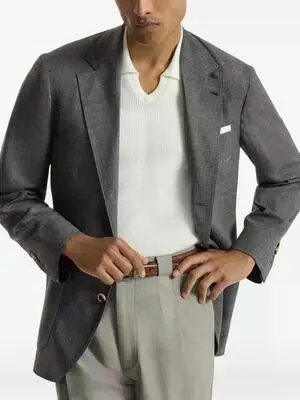 Brunello Cucinelli Wool, Silk And Linen Slubbed Fresco Deconstructed Blazer With Patch Pockets - Grey