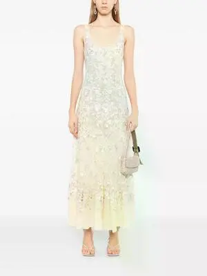 NEEDLE & THREAD Floral-embroidered Dress - Neutrals