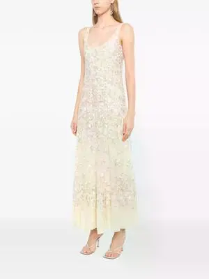 NEEDLE & THREAD Floral-embroidered Dress - Neutrals