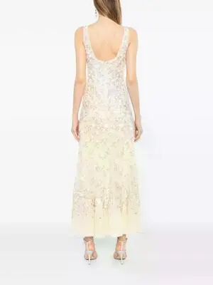 NEEDLE & THREAD Floral-embroidered Dress - Neutrals