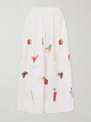 Loretta Caponi Talamone Pleated Embroidered Maxi Skirt - Multi