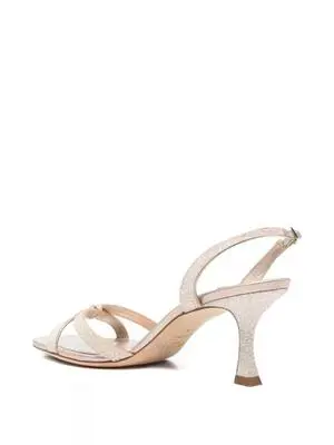 JIMMY CHOO Elsy Glittered Leather Sandals - Neutrals