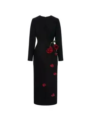 CRISTINA SAVULESCU Rose-appliqué Midi Dress - Black