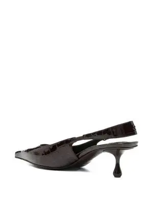 JIMMY CHOO Amel Crocodile-effect Slingback Pumps - Brown