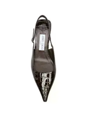 JIMMY CHOO Amel Crocodile-effect Slingback Pumps - Brown