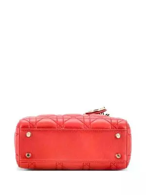 Dior Lady Cannage Quilt Iridescent Leather Mini Satchel - Red