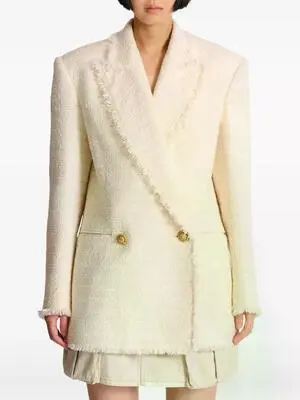 Balmain Fringed Two-button Tweed Jacket - Neutrals