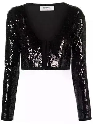 BLUGIRL Sequin-embellished Cropped Cardigan - Black