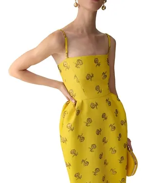 Carolina Herrera Square Neck Bell Skirt Dress