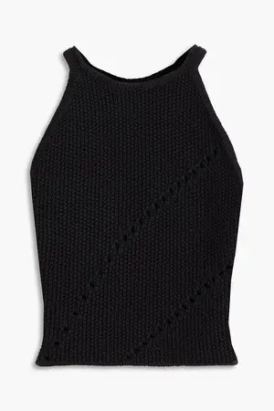 THE SEI Crocheted Cotton-blend Top - Black