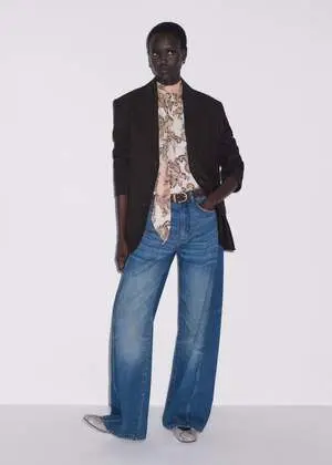 ME+EM Silk Colorblocked Paisley Print Top