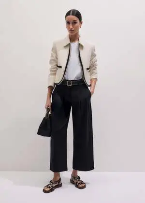 ME+EM Straight Crop Pleat Front Trousers - Black