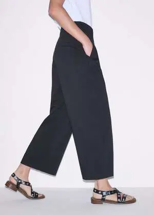 ME+EM Straight Crop Pleat Front Trousers - Black