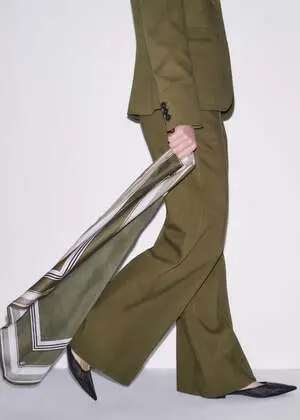 ME+EM Multi Border Scarf Olive-multi - Olive/multi