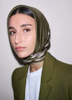 ME+EM Multi Border Scarf Olive-multi - Olive/multi