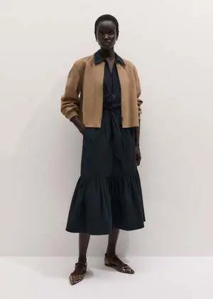 ME+EM Fit And Flare Cotton Seersucker Midi Dress With Belt