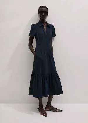 ME+EM Fit And Flare Cotton Seersucker Midi Dress With Belt
