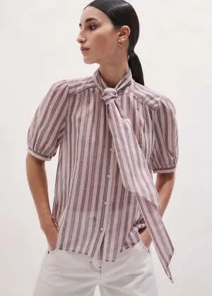 ME+EM Striped Tie Blouse - Pink Multi